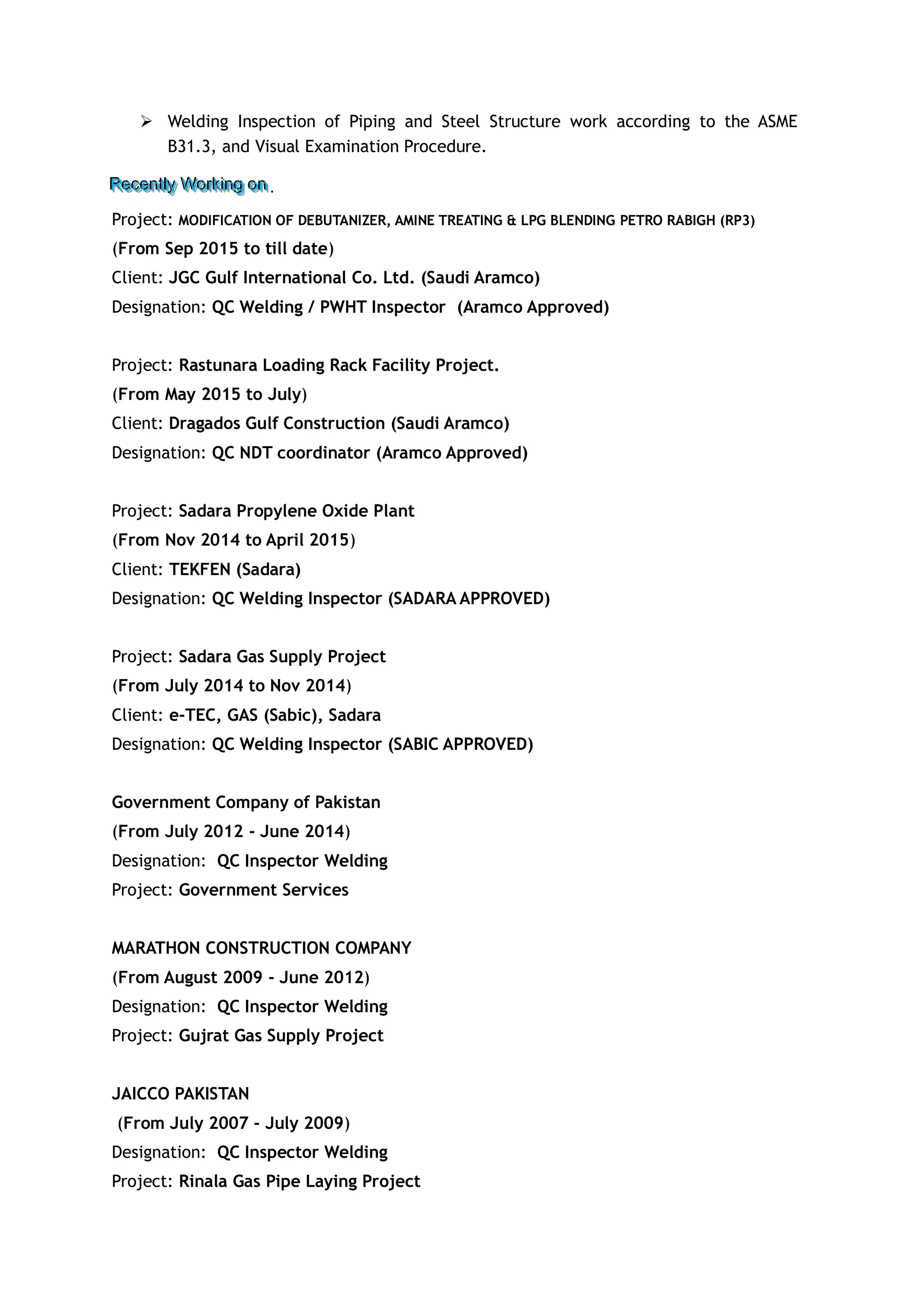 Muhammad Imran QAQC (Welding Inspector)CSWIP | PDF