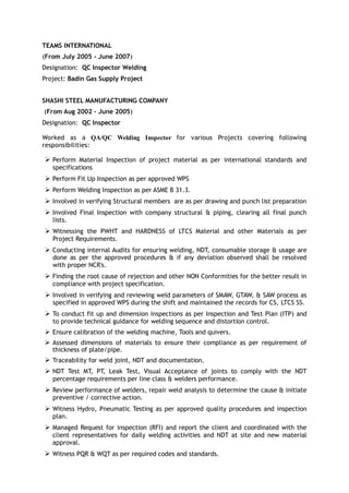 Muhammad Imran QAQC (Welding Inspector)CSWIP | PDF