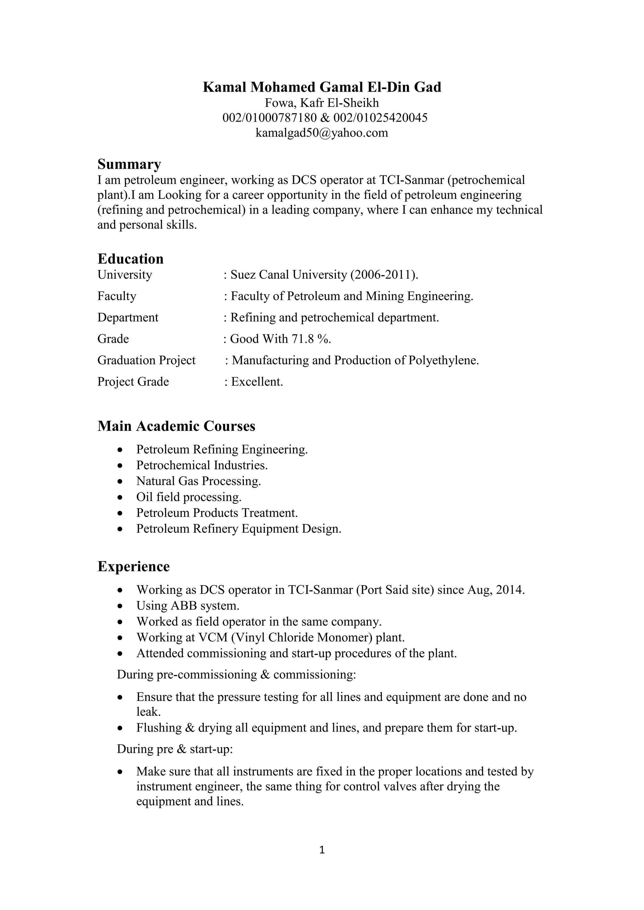 kamal gad-petroleum engineer-cv. | PDF