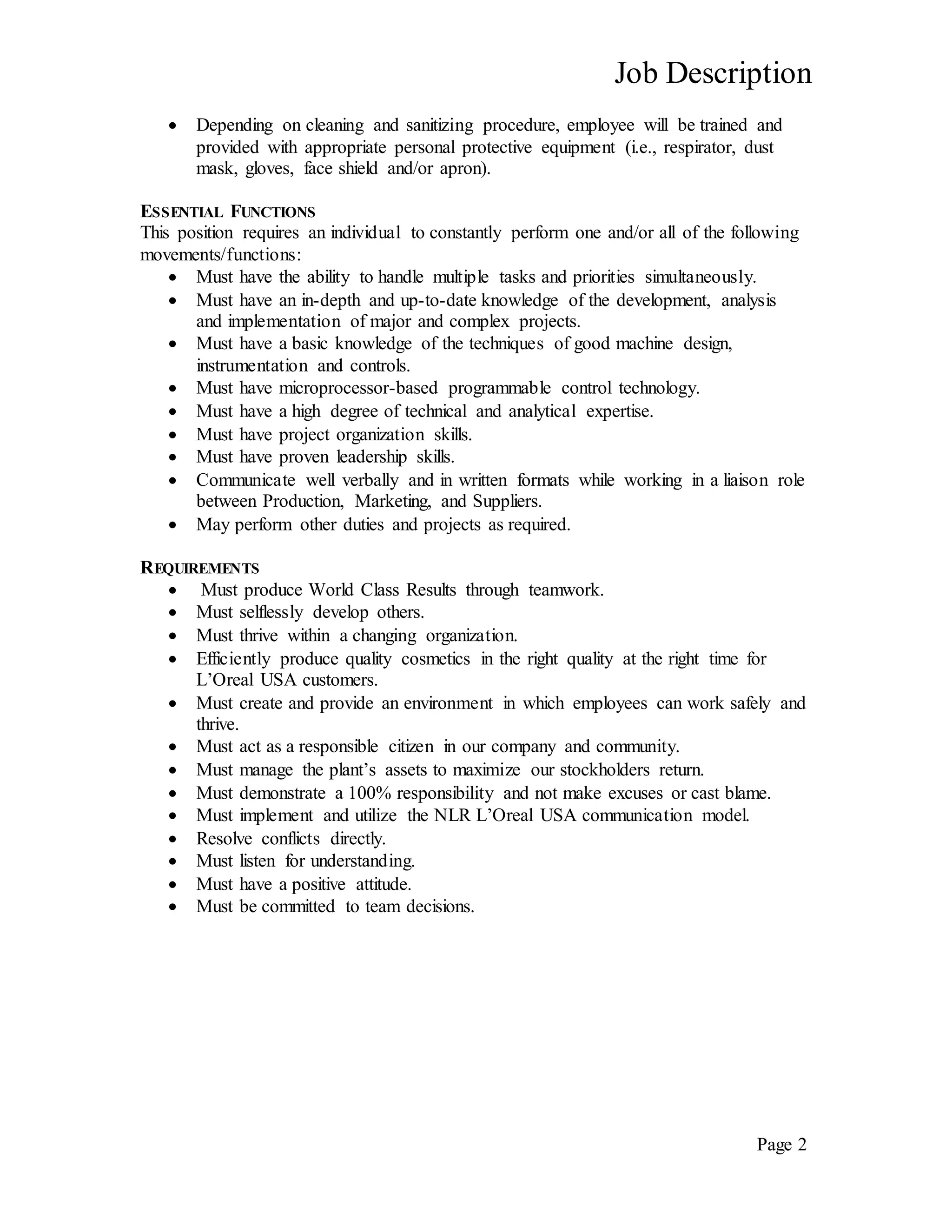 Project Engineer Job Description | DOCX