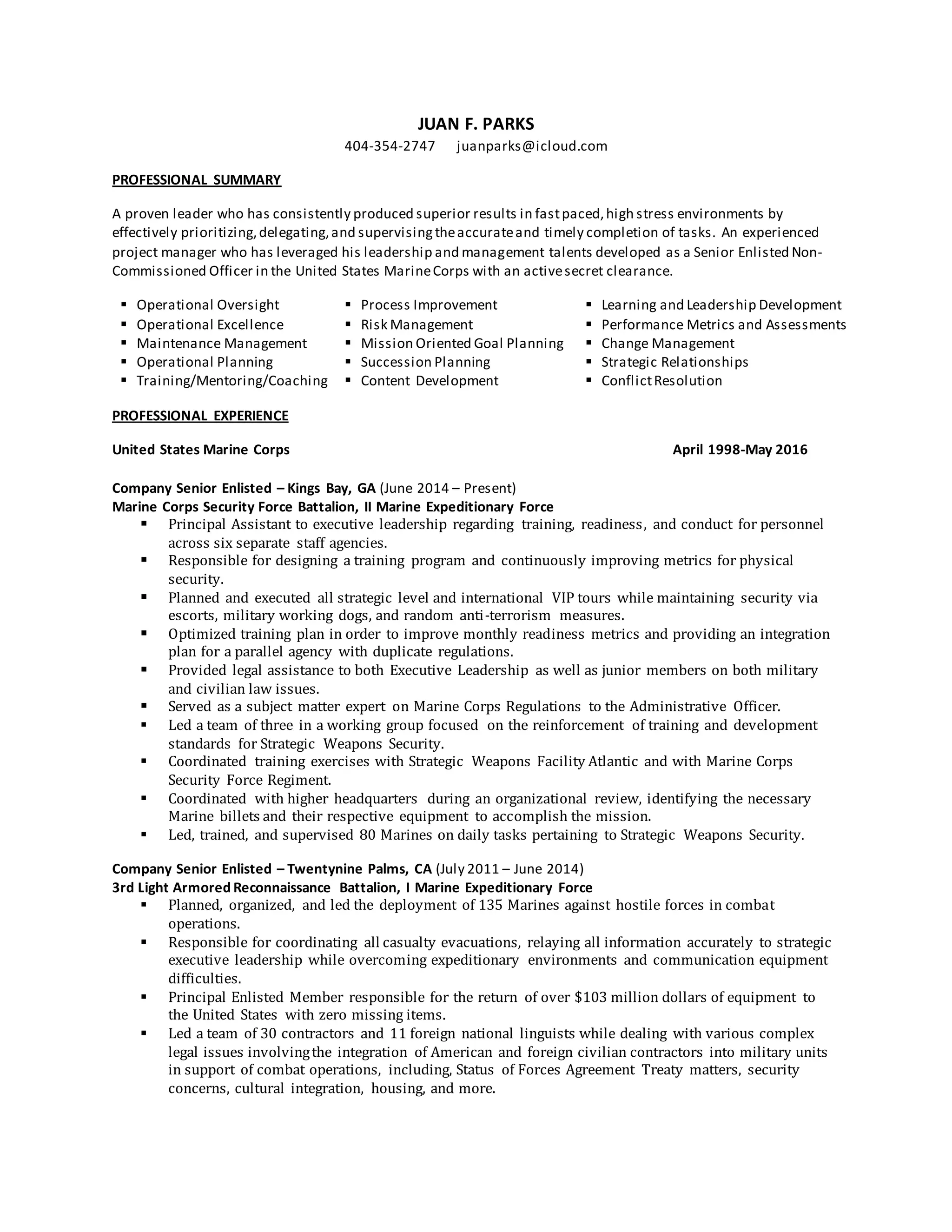 Juan F Parks Resume | DOCX