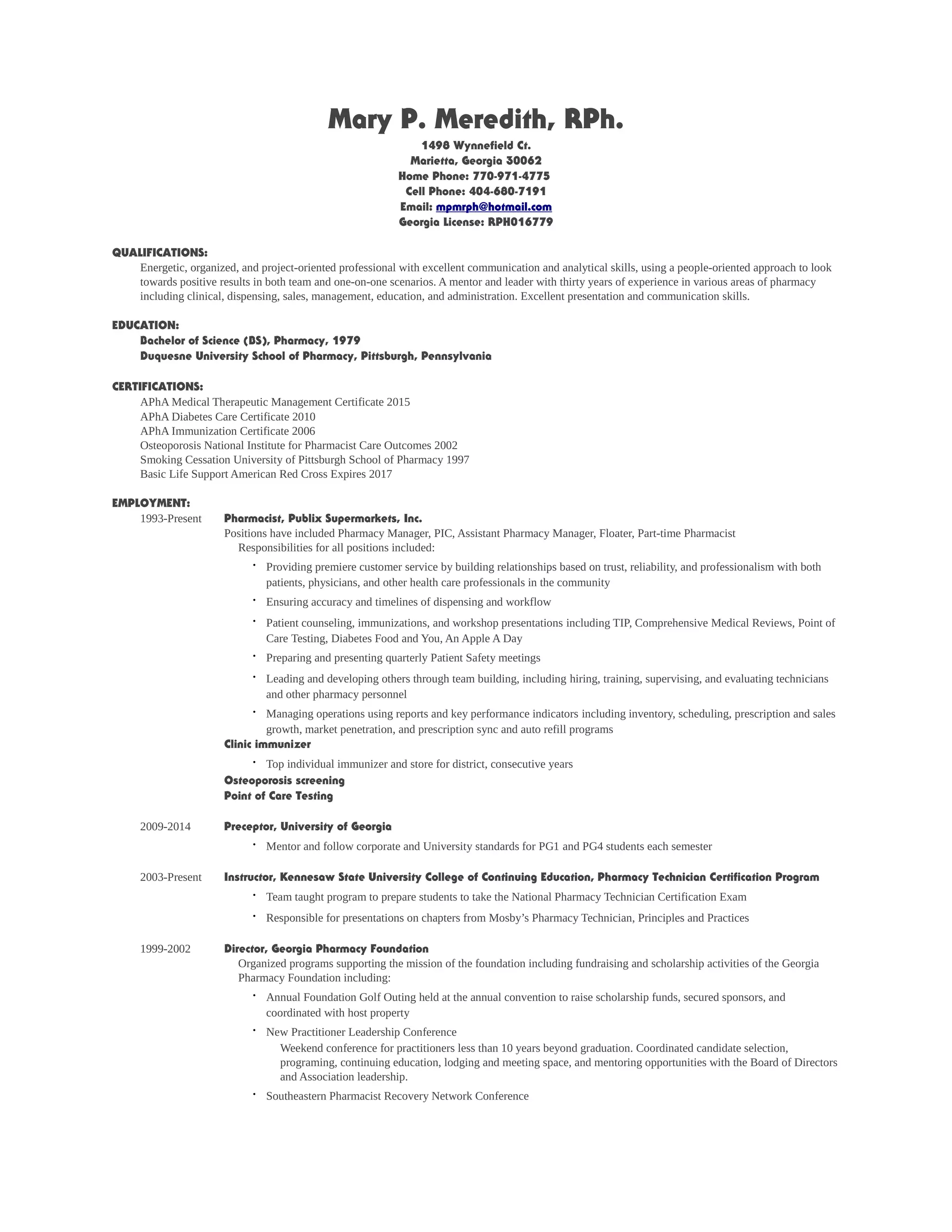 Mary P Meredith Resume 2016 | DOC