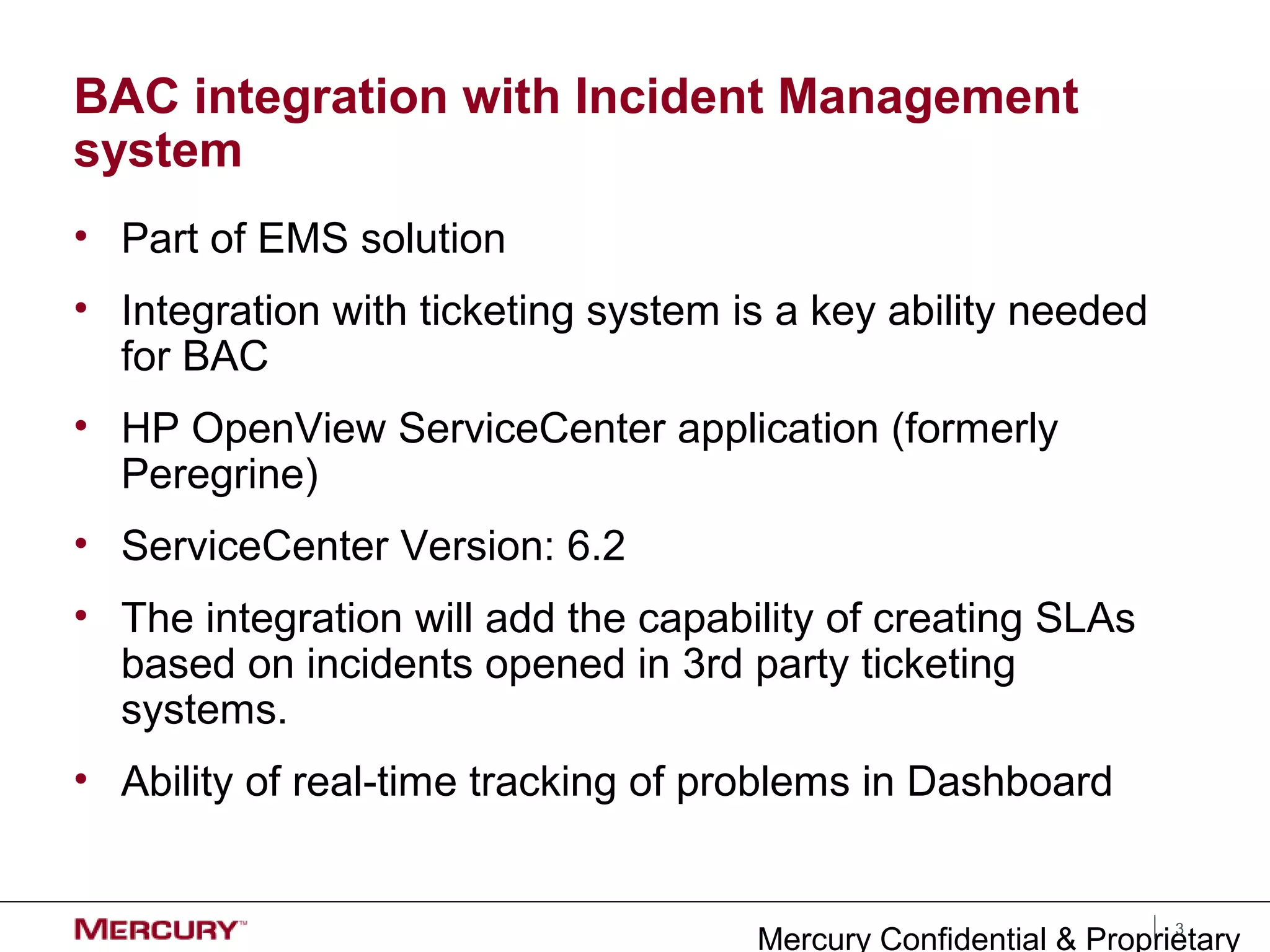 ServiceCenter_Ticketing Integration_BAC 7.0 | PPT | Technology & Computing