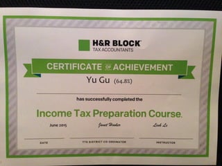 HR Block Certificate | PDF