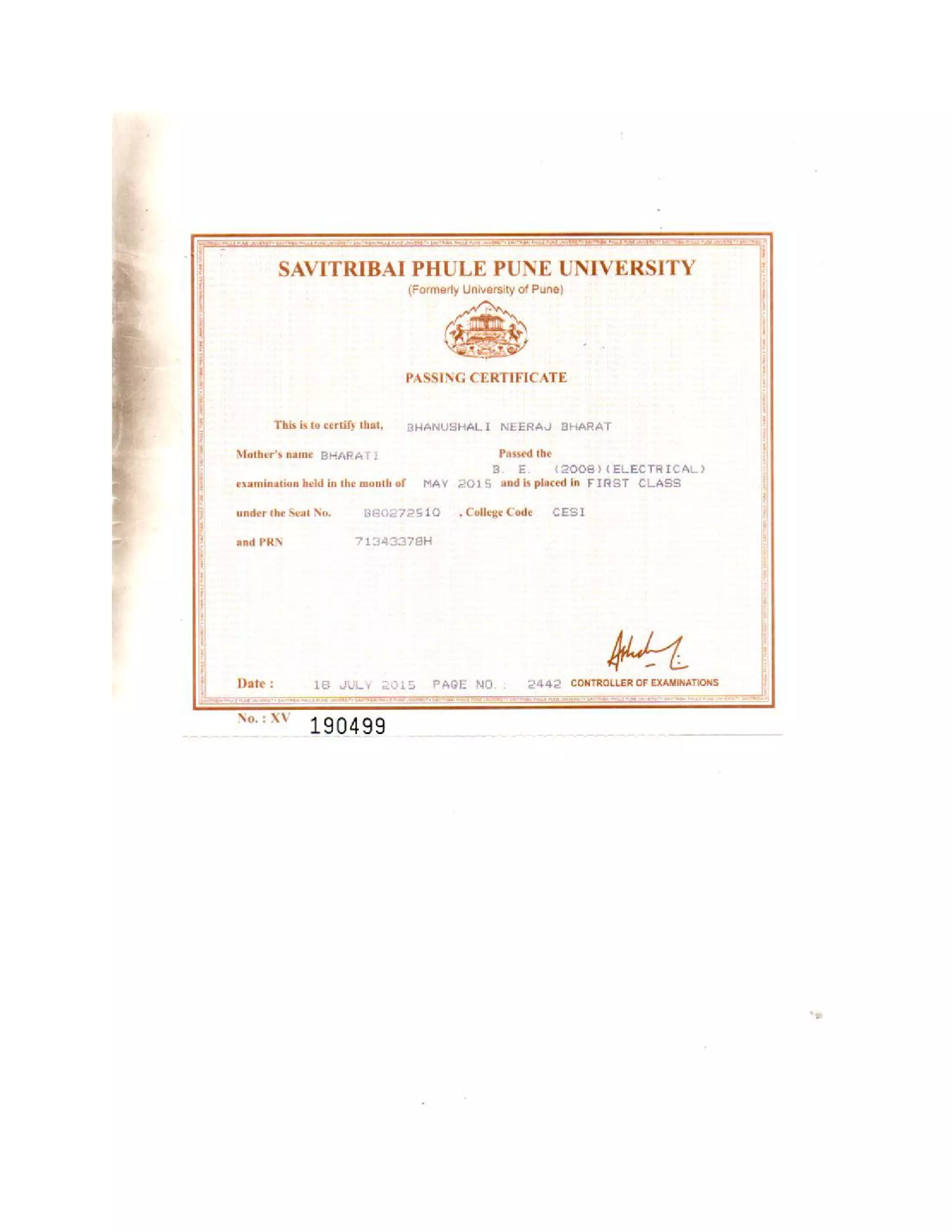 Degree passing certificate | PDF