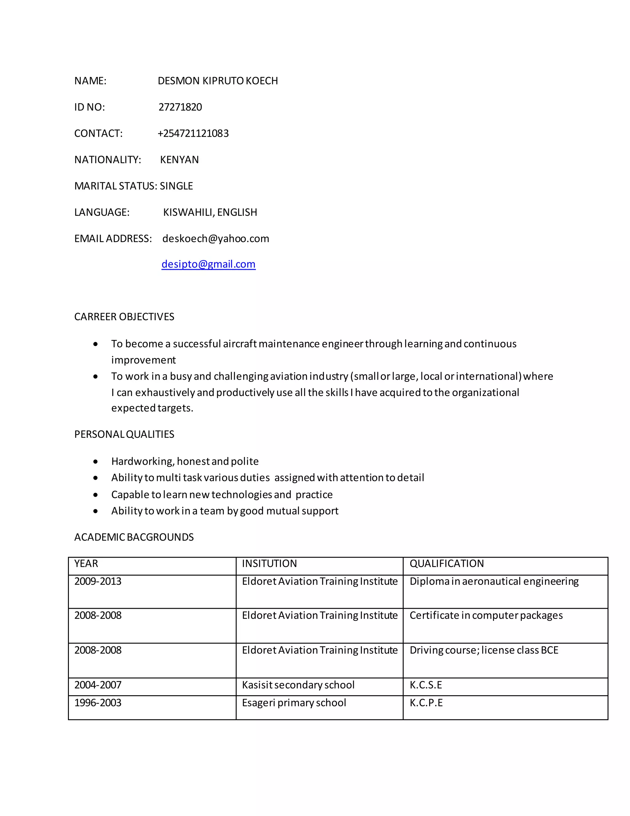 desmon upd cv | DOCX | Aviation Industry | Industries