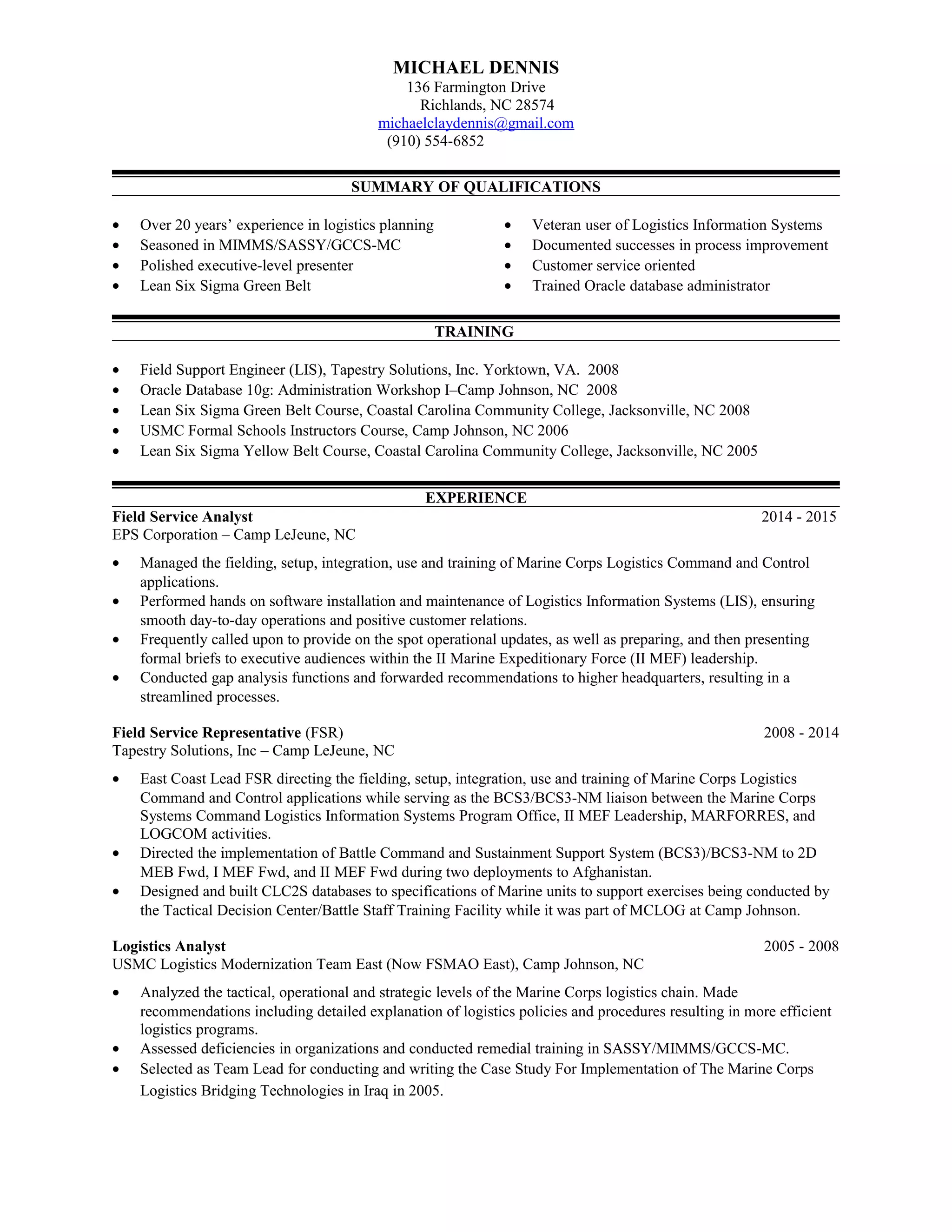 Michael Dennis Resume | DOC