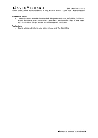 Vidhani, Javed Resume | DOCX