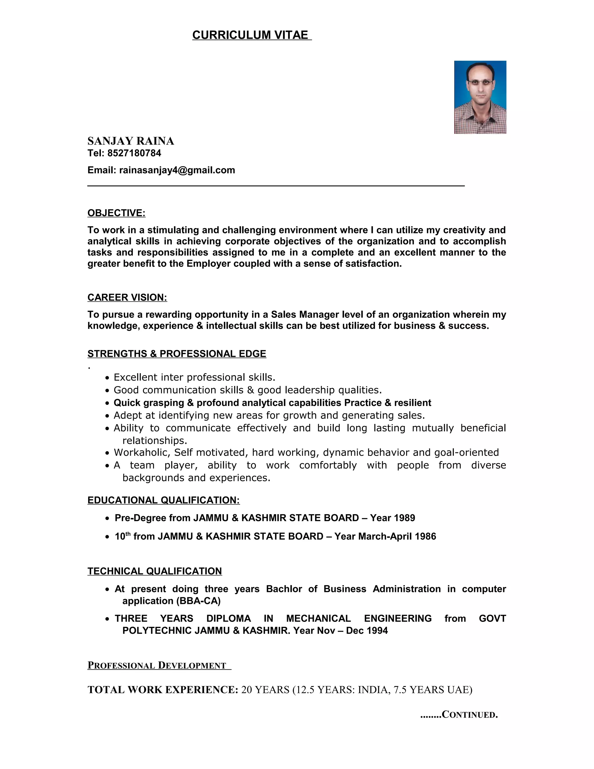 CURRICULUM VITAE sanjay raina . | PDF