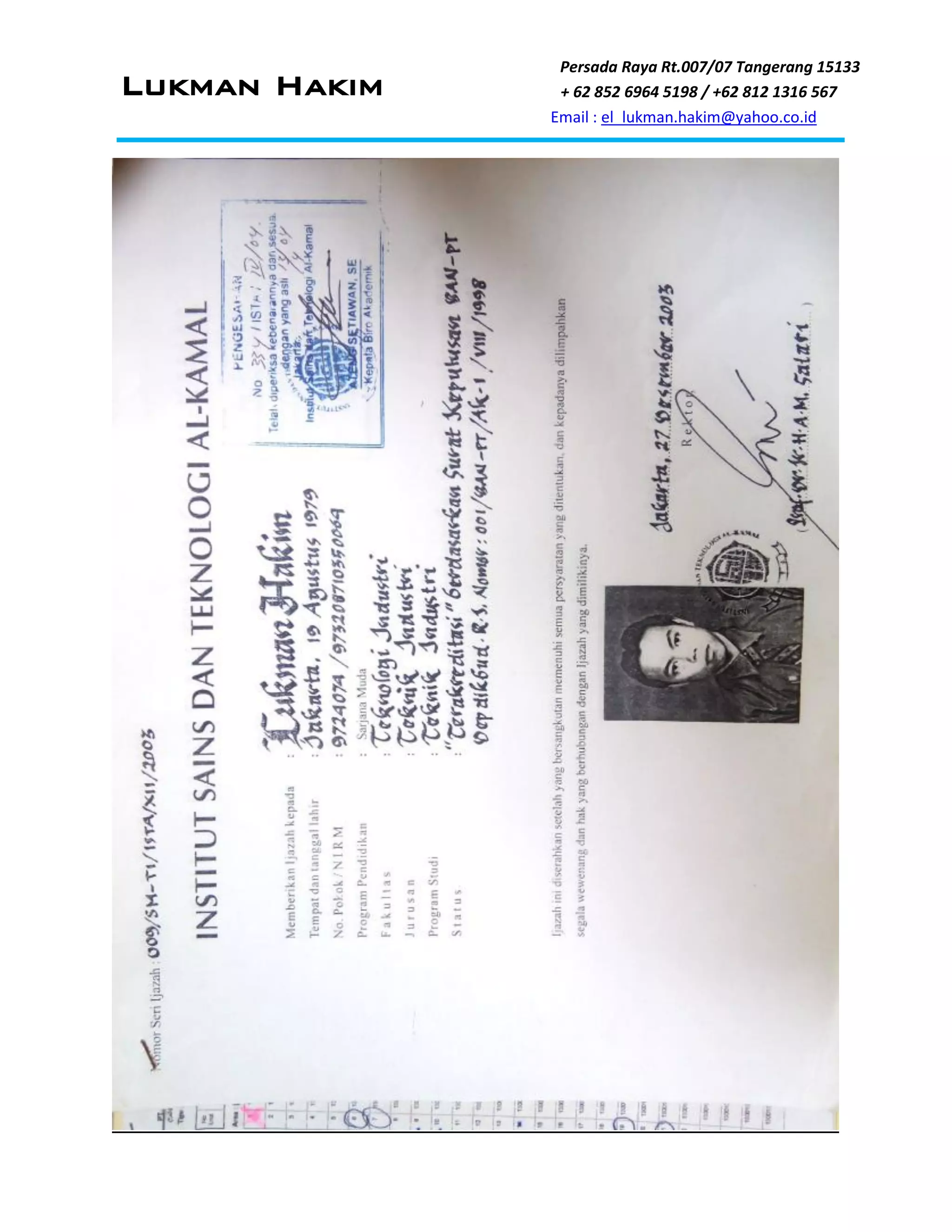 CV Lukman Hakim | PDF