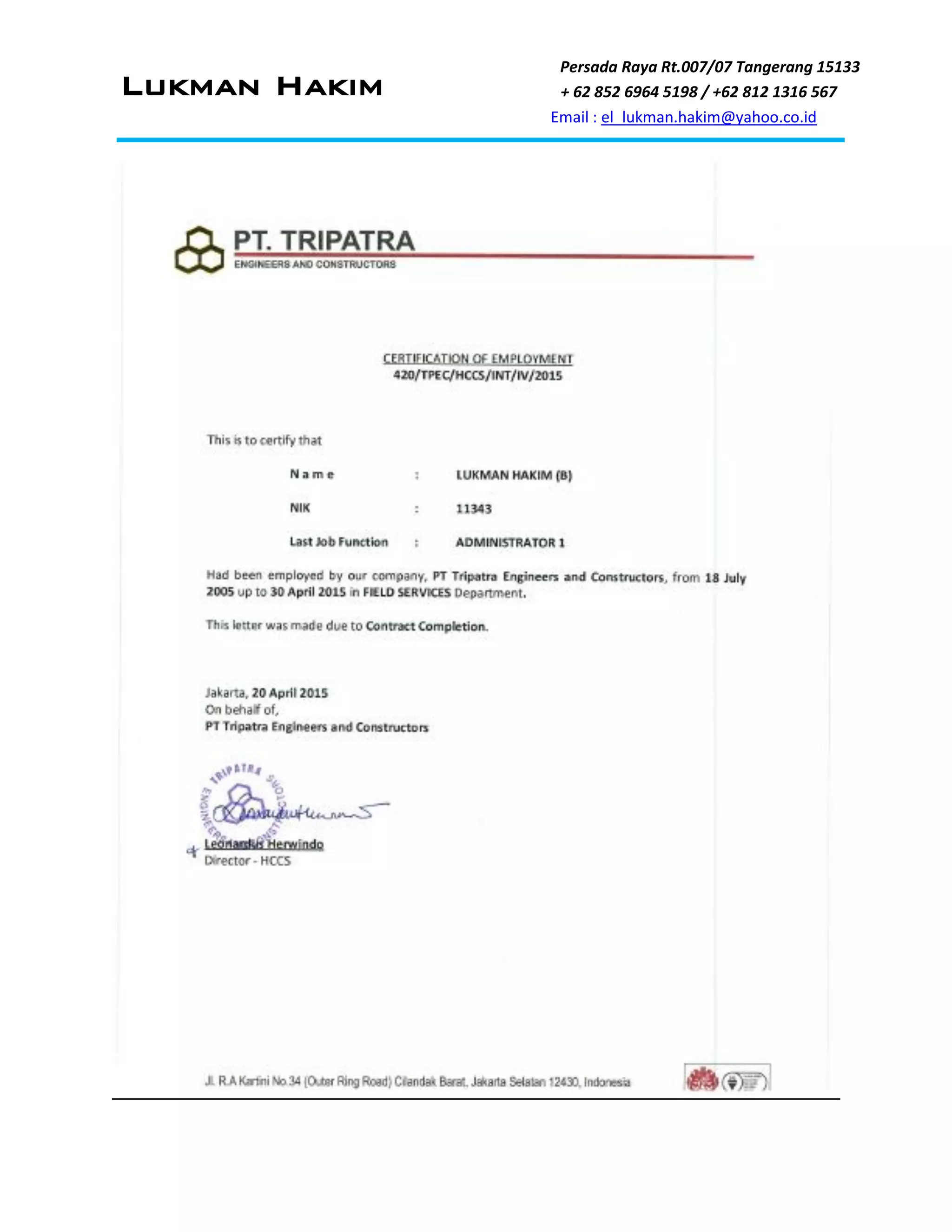 CV Lukman Hakim | PDF