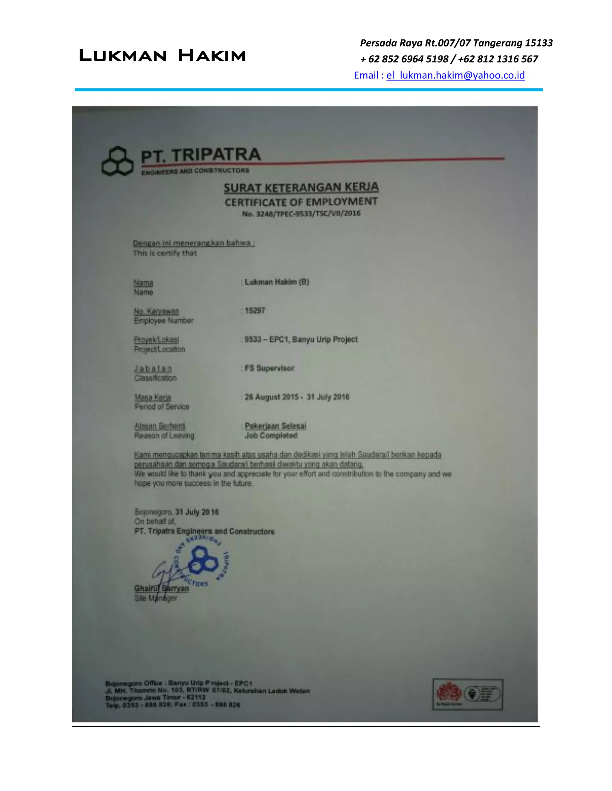 CV Lukman Hakim | PDF