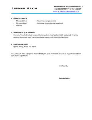 CV Lukman Hakim | PDF