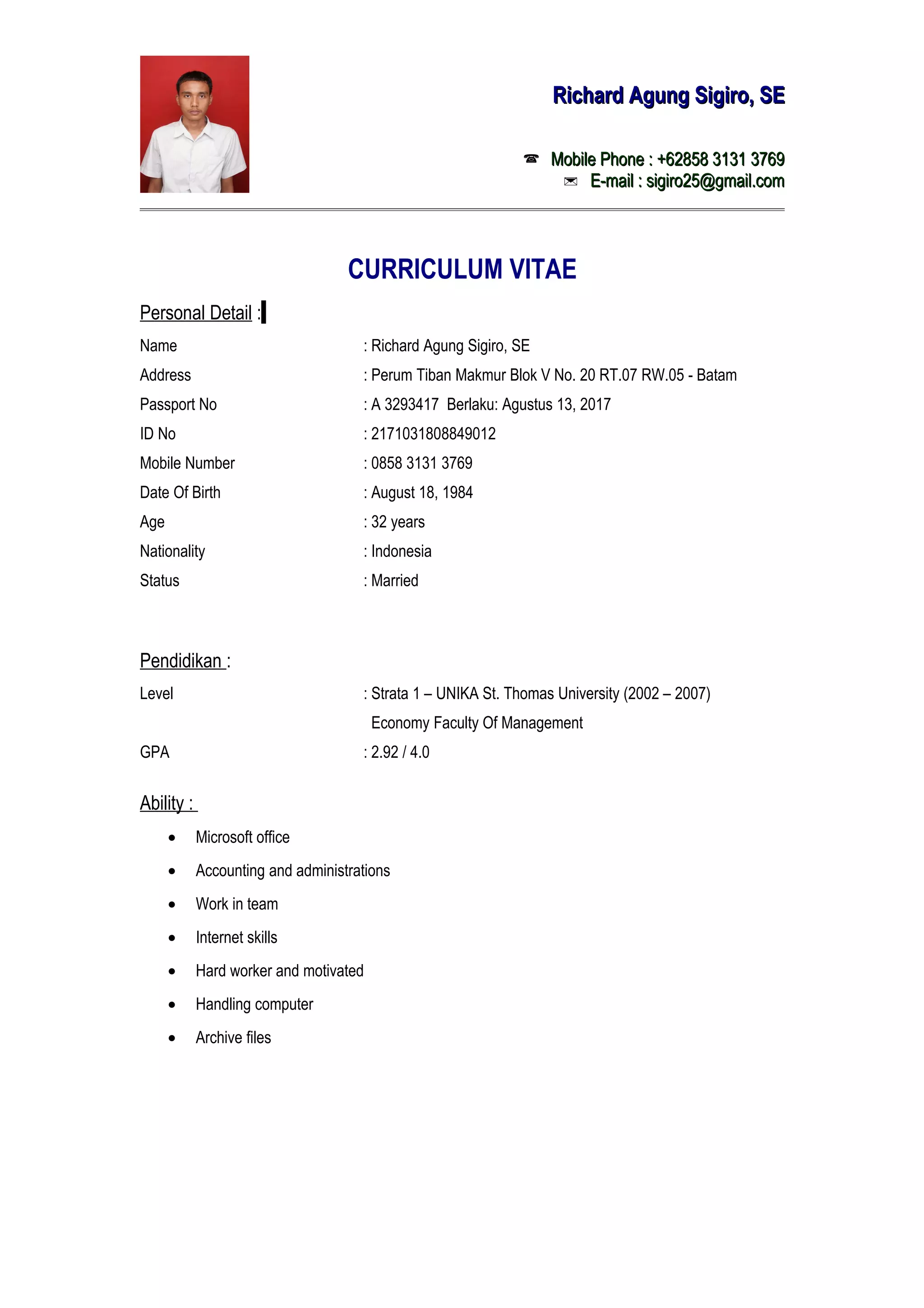 Richard Agung Sigiro CV | PDF