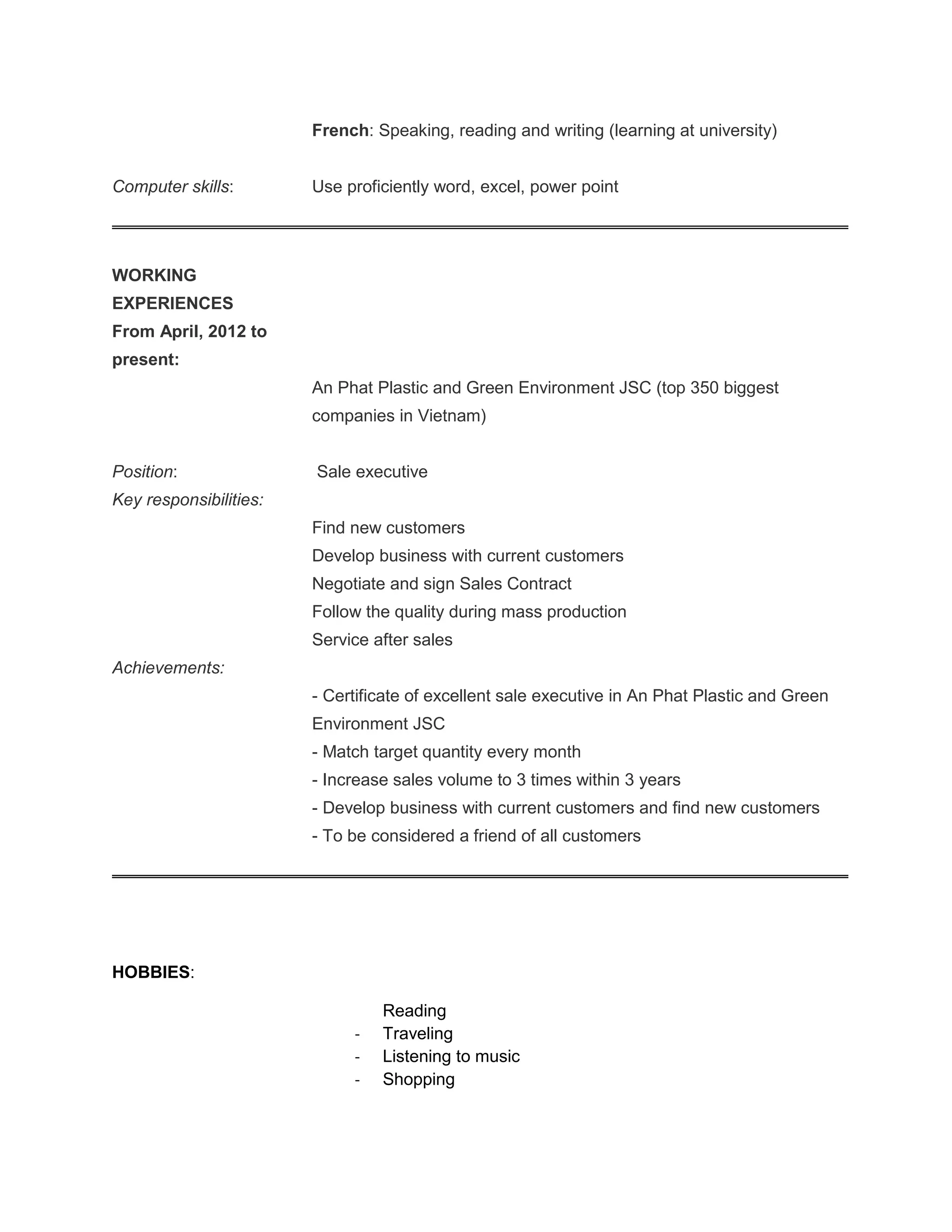 CV - Le Thi Dung (Linda Dung) | PDF | Sales | Business