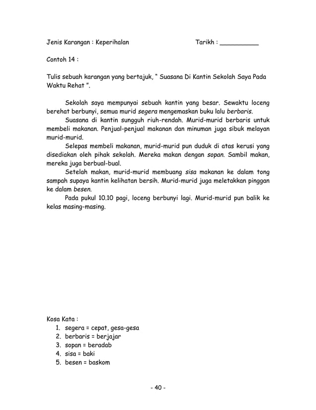 74 Contoh Latihan Karangan Upsr Pdf