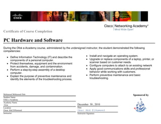 Mohammed Mohammed Zaki IT Essential 1 Certificate | PDF