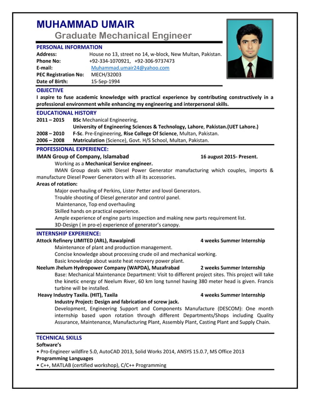 CV-Mechanical engineer | PDF