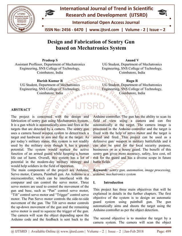 Design and Fabrication of Sentry Gun based on Mechatronics System | PDF ...