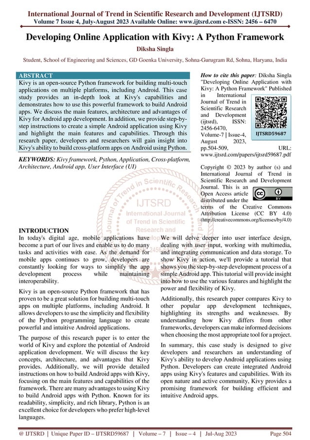 Developing Online Application With Kivy A Python Framework Pdf 