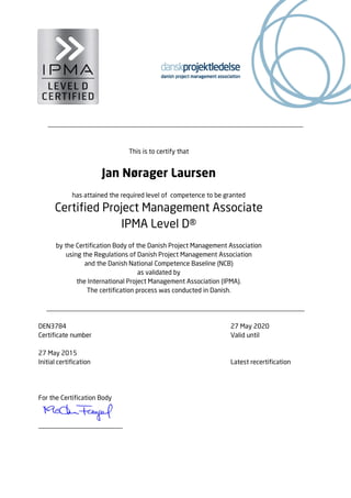 2015-IPMA Certificat - UK | PDF