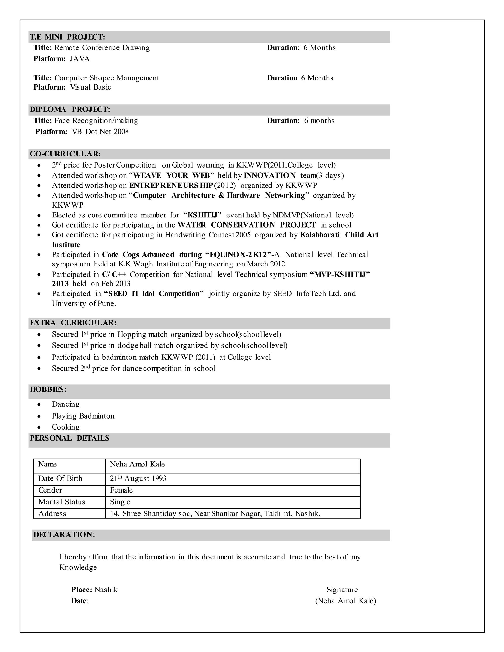 neha resume | PDF