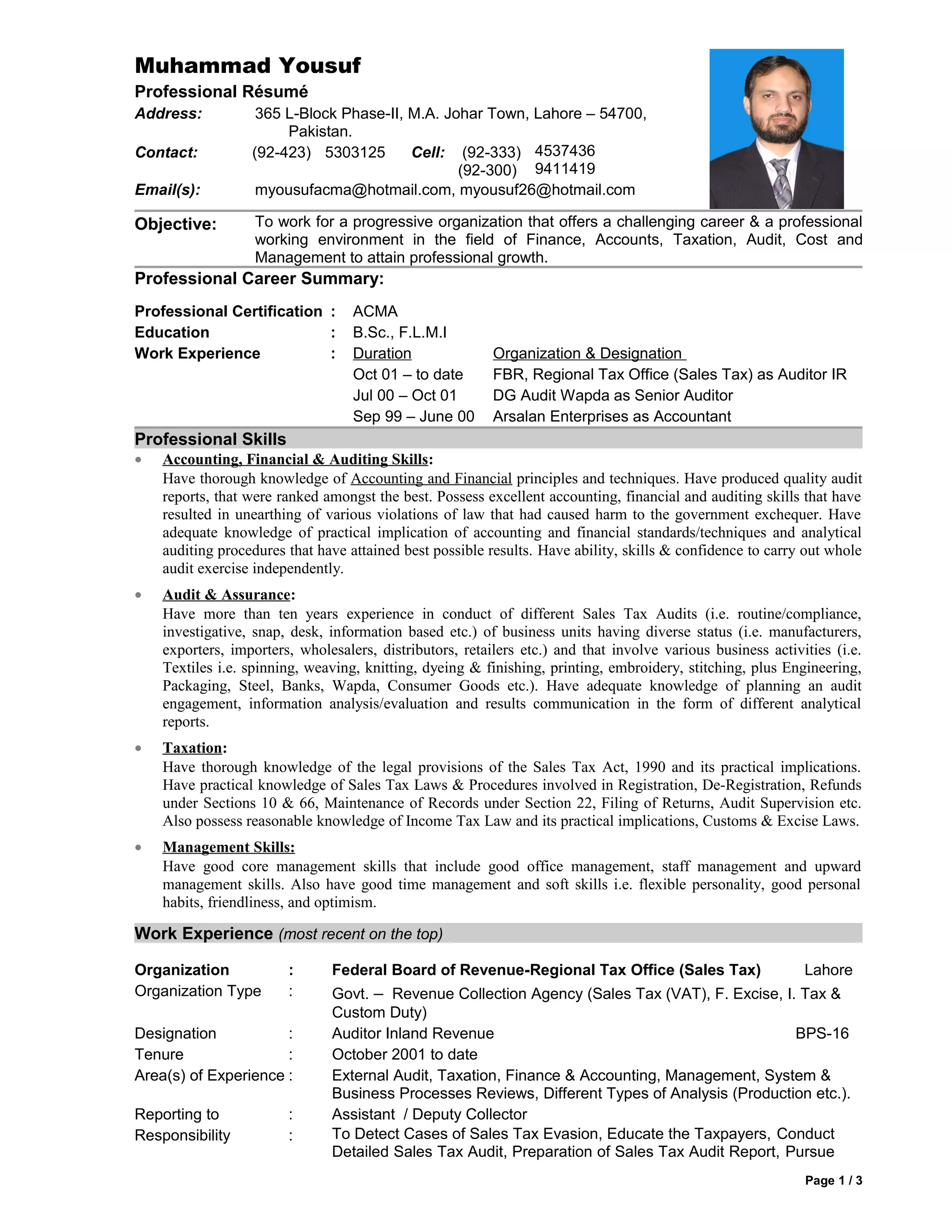 Muhammad Yousuf CV ACMA | DOC