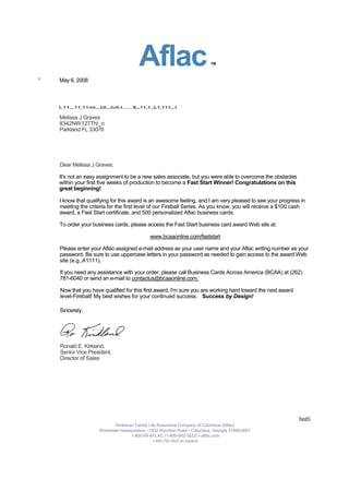 Aflac New Agent Fast Start Award | PDF