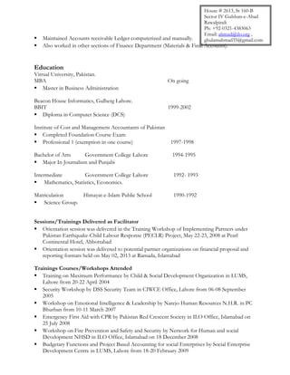 Ghulam Ahmad CV | DOC | Business Accounting & Finance | Business