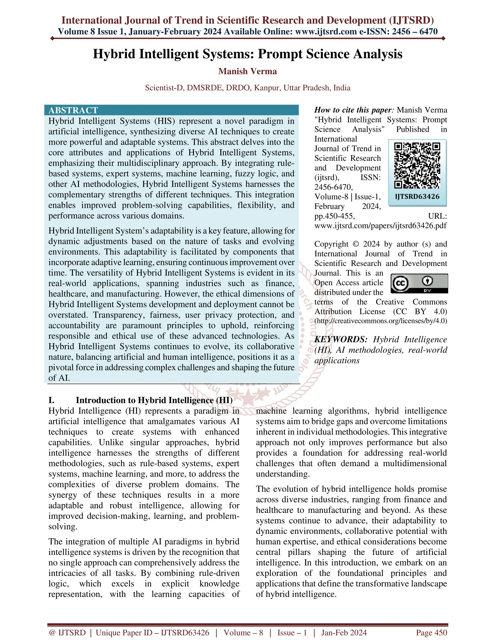 Hybrid Intelligent Systems Prompt Science Analysis | PDF