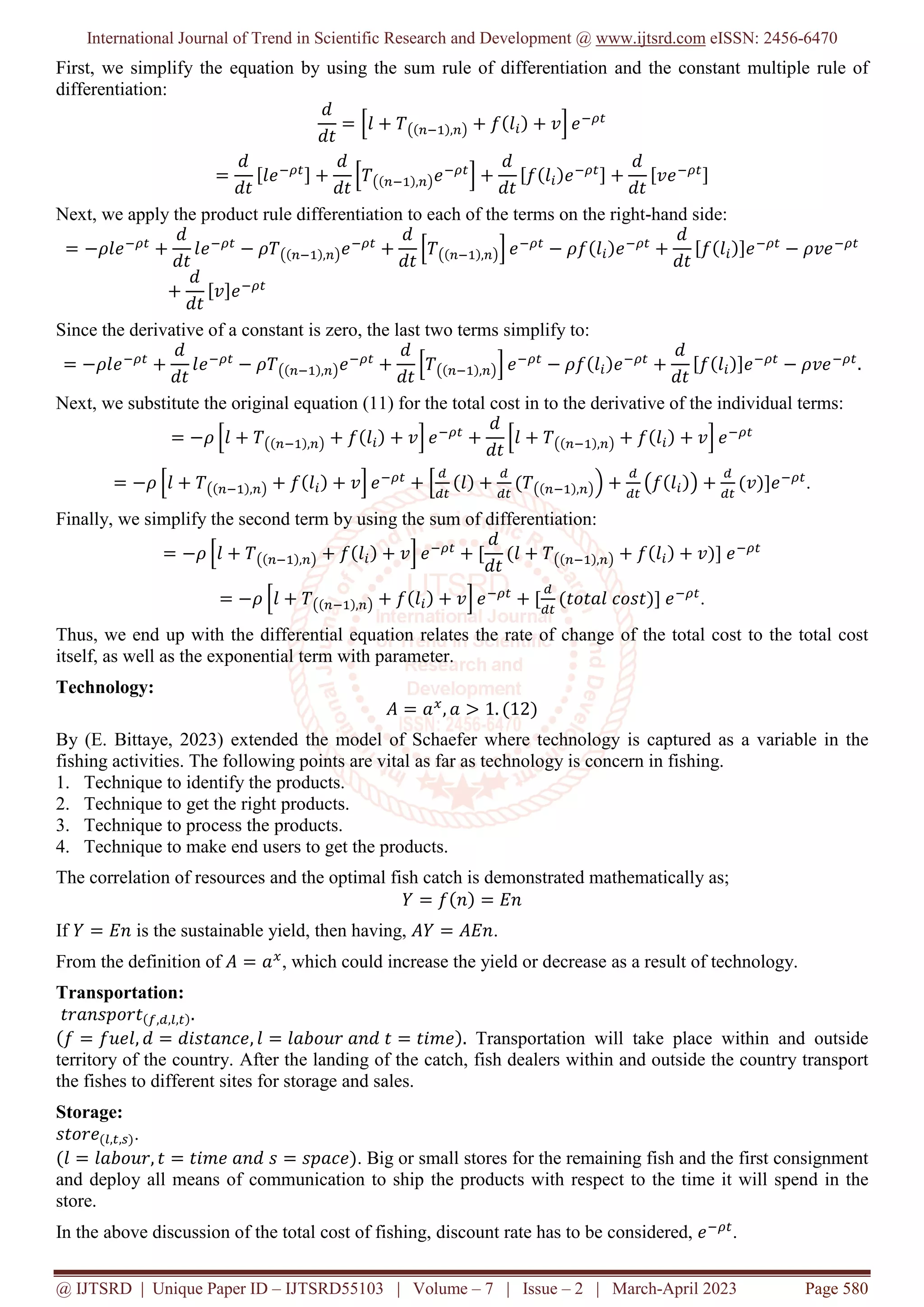 Sustainable Development of Dynamic Fisheries and Cost Benefits Analysis ...
