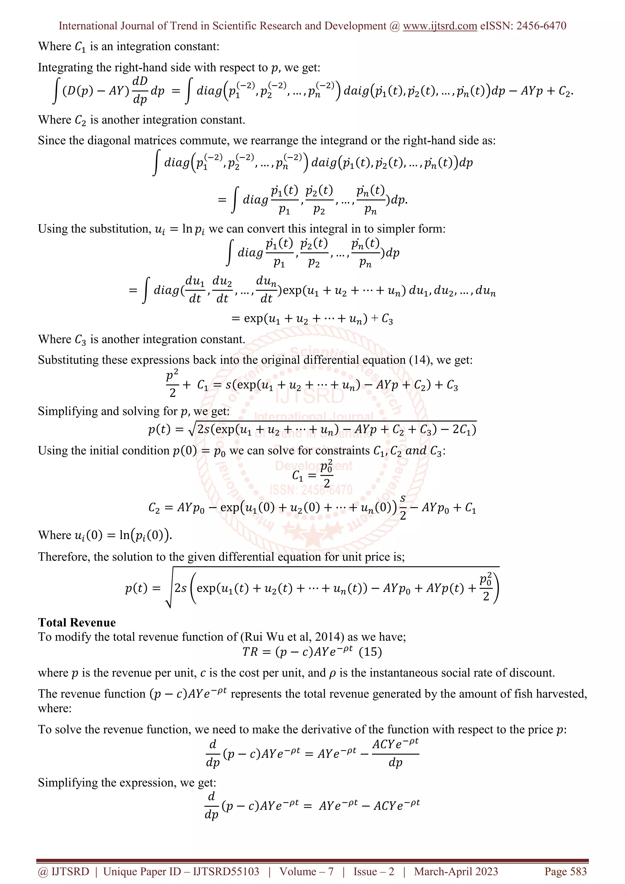 Sustainable Development of Dynamic Fisheries and Cost Benefits Analysis with Mathematical ...