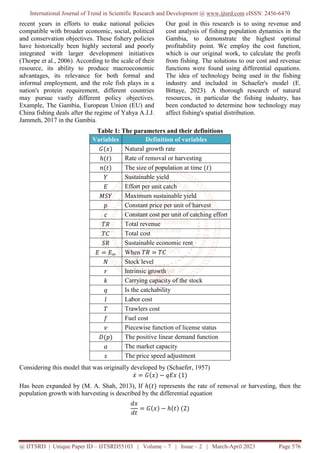 Sustainable Development of Dynamic Fisheries and Cost Benefits Analysis ...