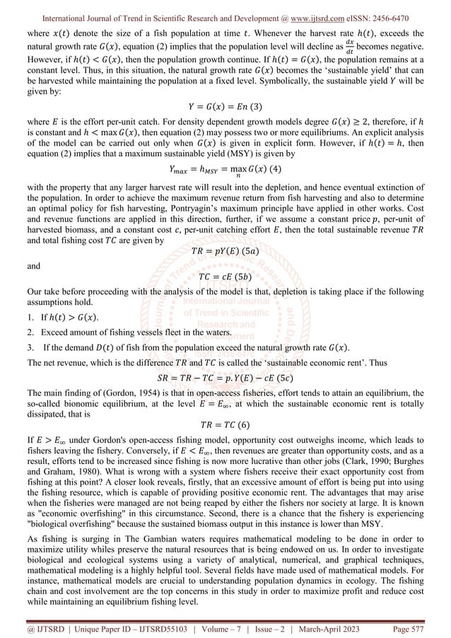 Sustainable Development of Dynamic Fisheries and Cost Benefits Analysis with Mathematical ...