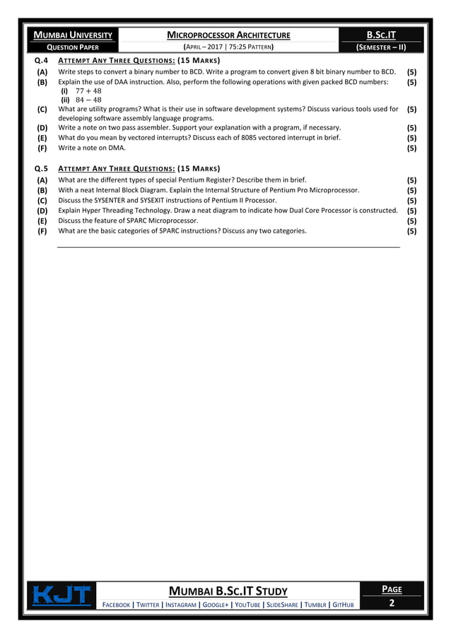 Microprocessor Architecture (Question Paper) [April – 2017 | 75:25 Pattern] | PDF