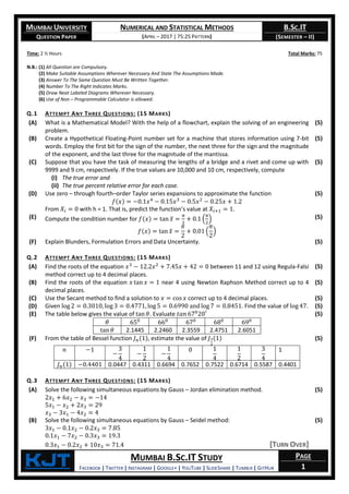 Numerical and Statistical Methods (Question Paper) [April – 2017 | 75:25 Pattern] | PDF
