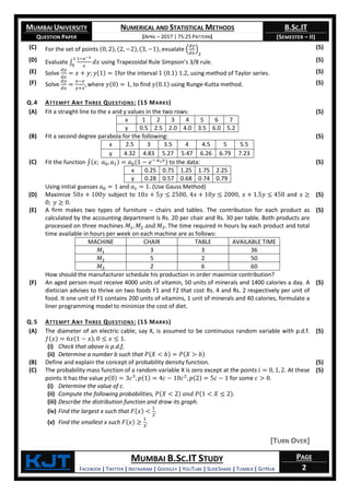 Numerical and Statistical Methods (Question Paper) [April – 2017 | 75:25 Pattern] | PDF