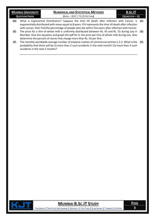 Numerical and Statistical Methods (Question Paper) [April – 2017 | 75: ...