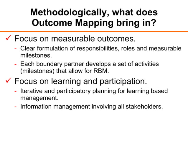Outcome Mapping: Monitoring and Evaluation Tool | PPT
