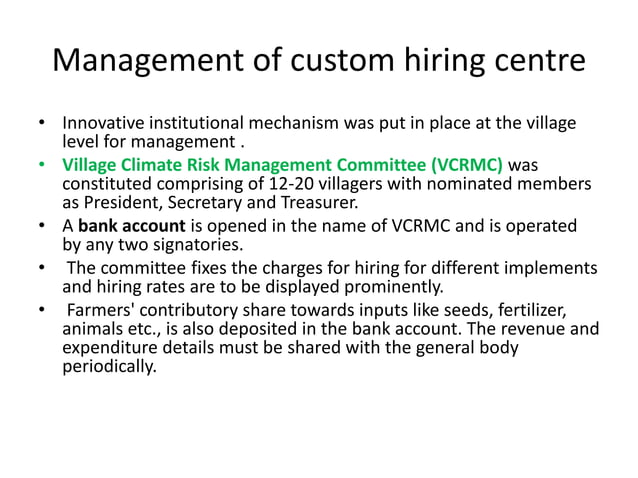 Custom Hiring Centre | PPTX | Agriculture | Industries