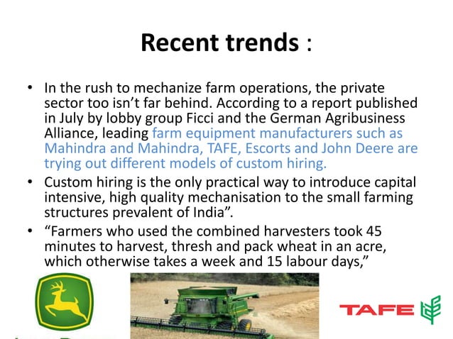 Custom Hiring Centre | PPTX | Agriculture | Industries