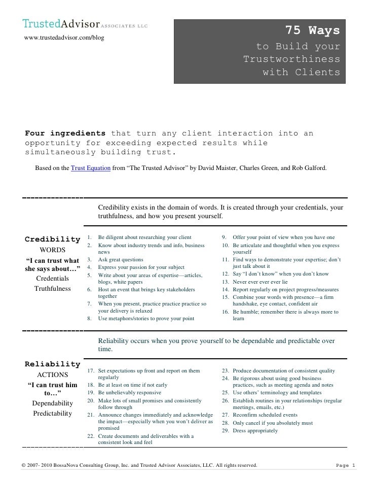 75 Ways To Build Your Trustworthiness with Clients