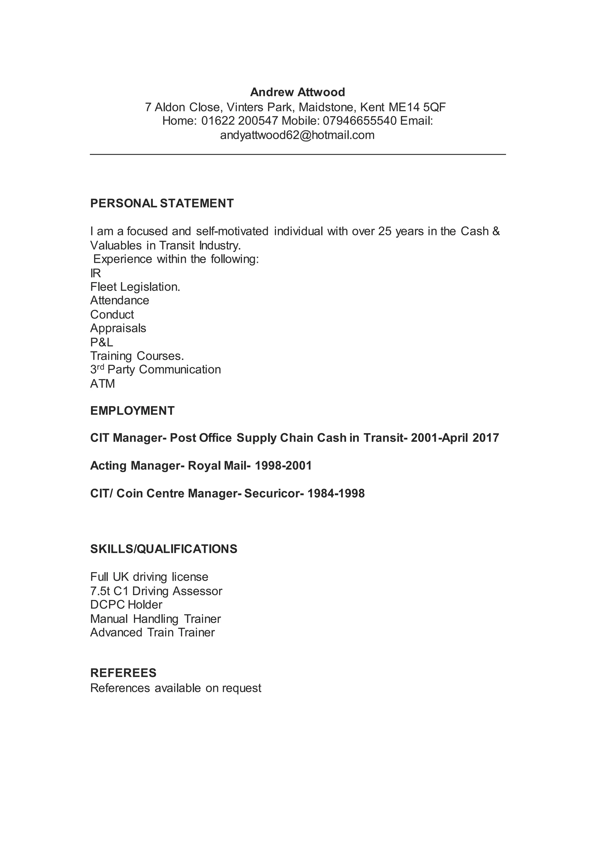 Andrew Attwood cv | DOCX