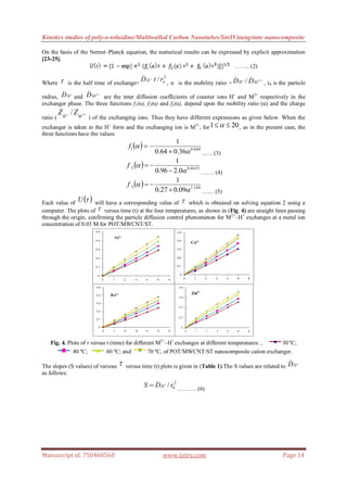 Kinetics studies of poly-o-toluidine/Multiwalled Carbon Nanotubes/Sn(IV)tungstate nanocomposite ...