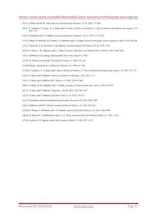 Kinetics studies of poly-o-toluidine/Multiwalled Carbon Nanotubes/Sn(IV)tungstate nanocomposite ...