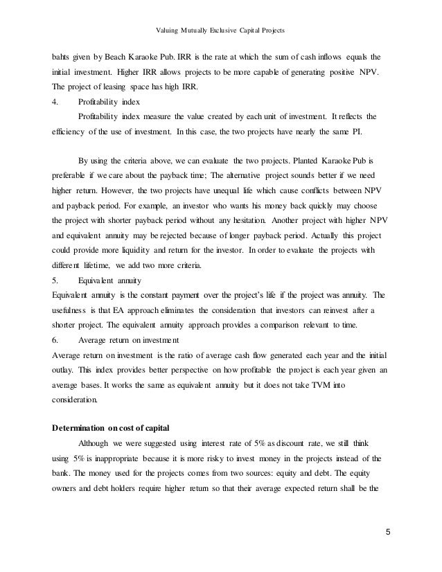 Valuing Mutually Exclusive Capital Projects