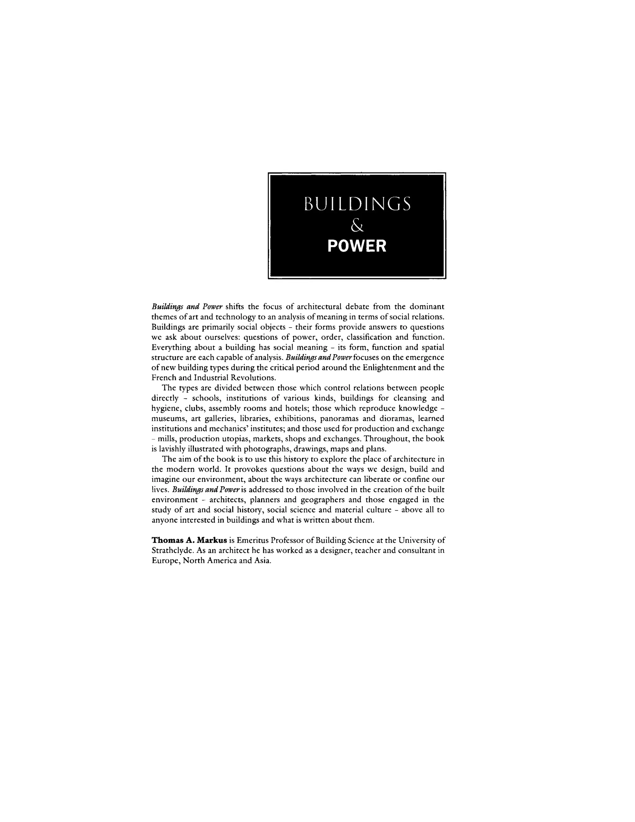 Buildings and Power Freedom and Control in the Origin of Modern ...