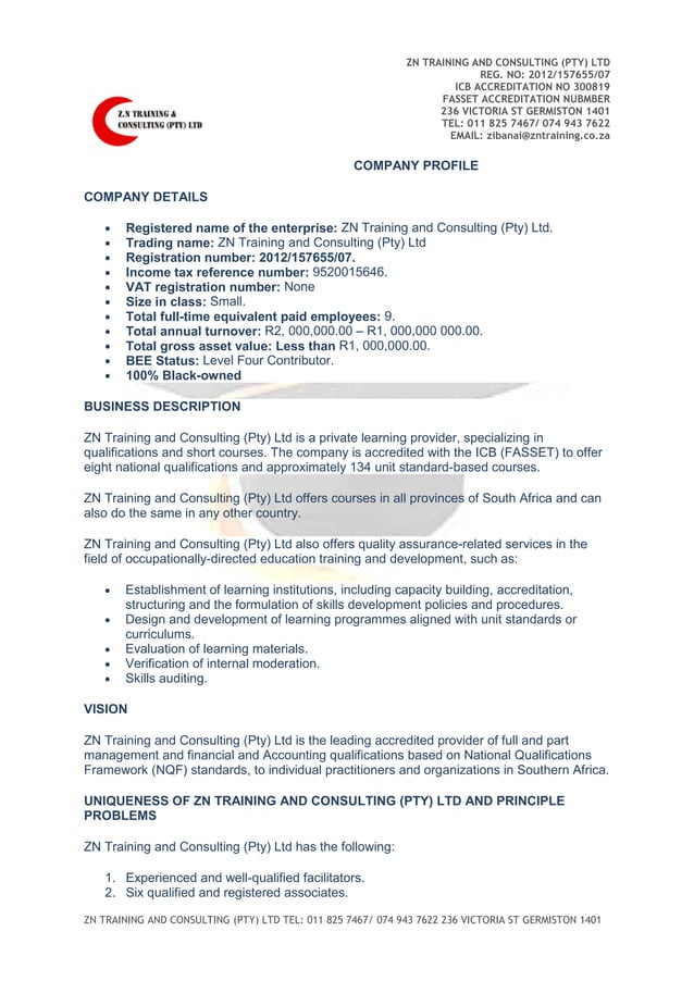 ZN TRAINING PROFILE | PDF | Business Accounting & Finance | Business