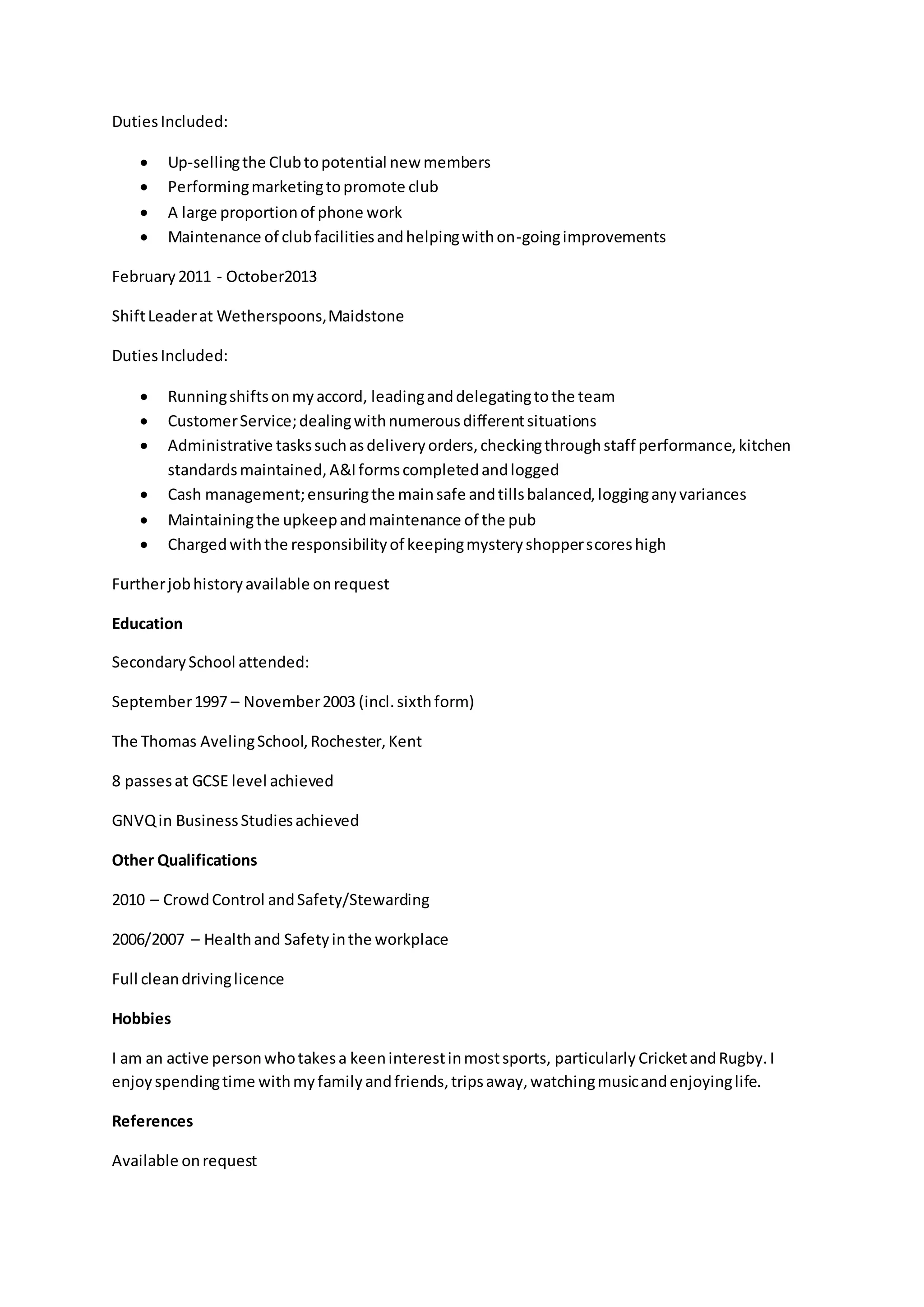 Benjamin Hughes cv | DOCX