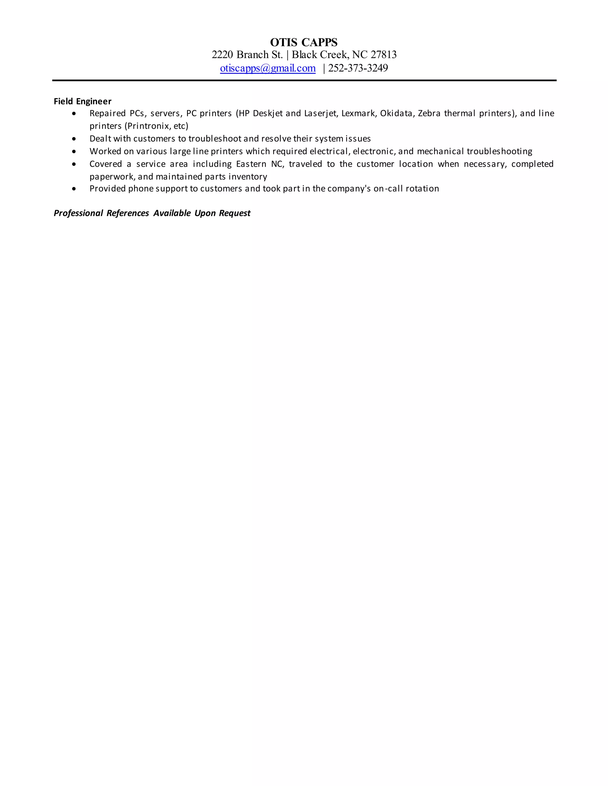 Otis Capps - Resume | DOCX